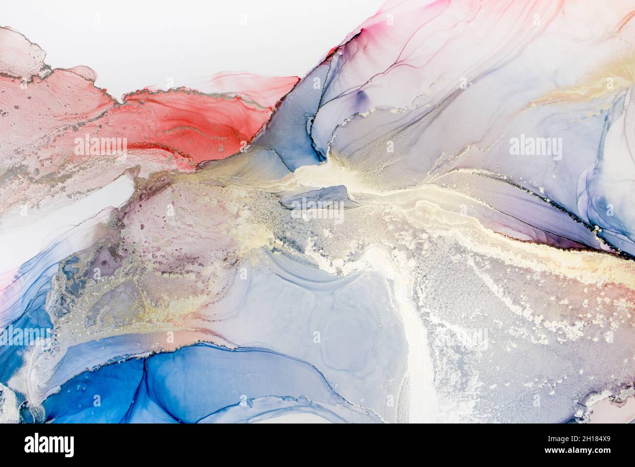 Aabstract fluid art painting in alcohol ink technique, mixture blue ...