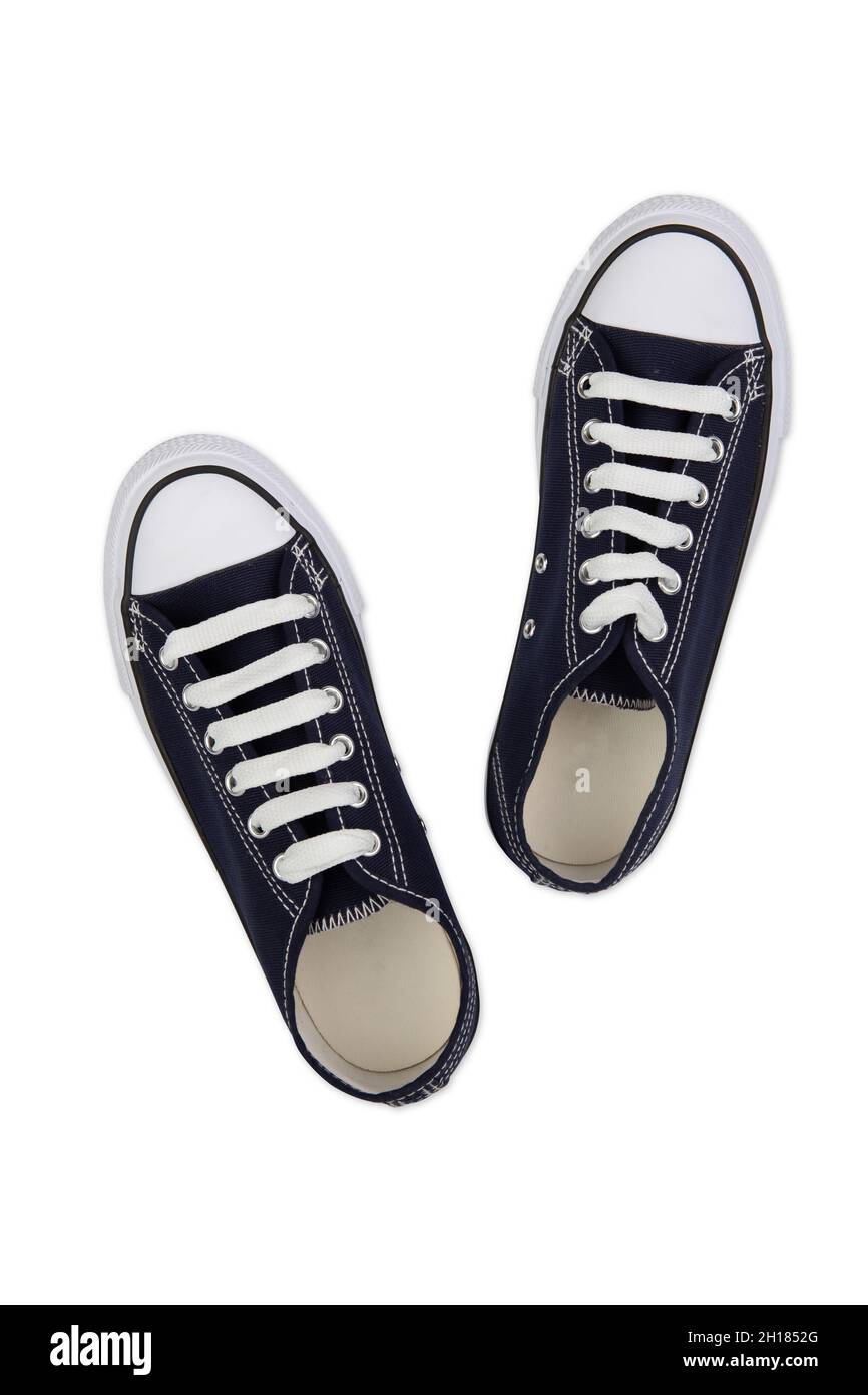 Closeup black shoes pair top view isolated on white background ...