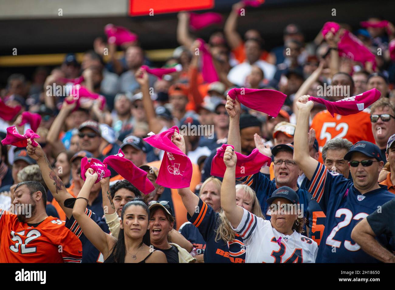 October 03, 2021: Chicago, Illinois, U.S. - Bears fans wave the rally ...