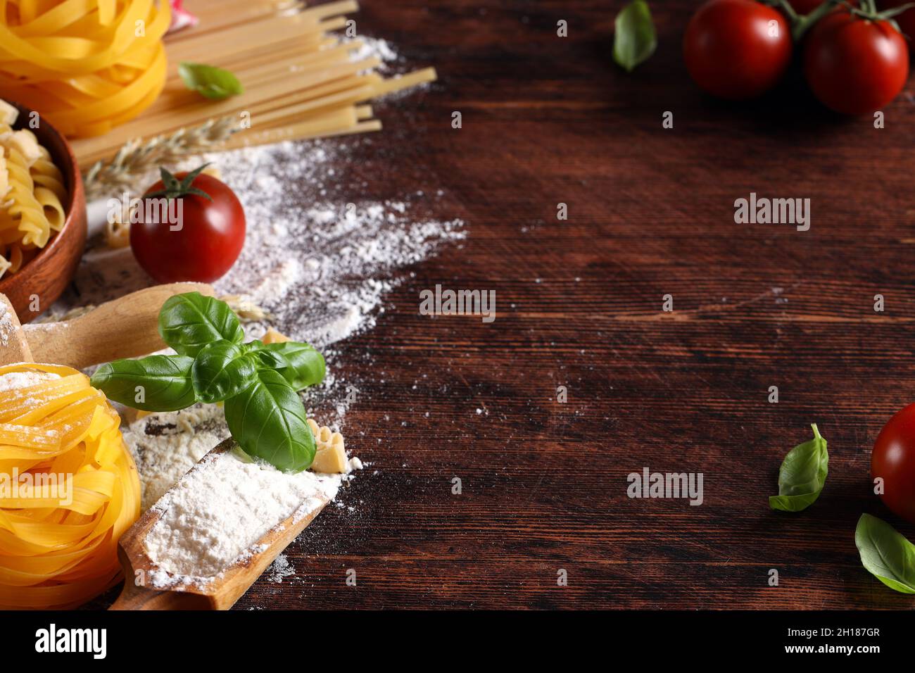 flour food background fresh pasta on wooden background Stock Photo - Alamy