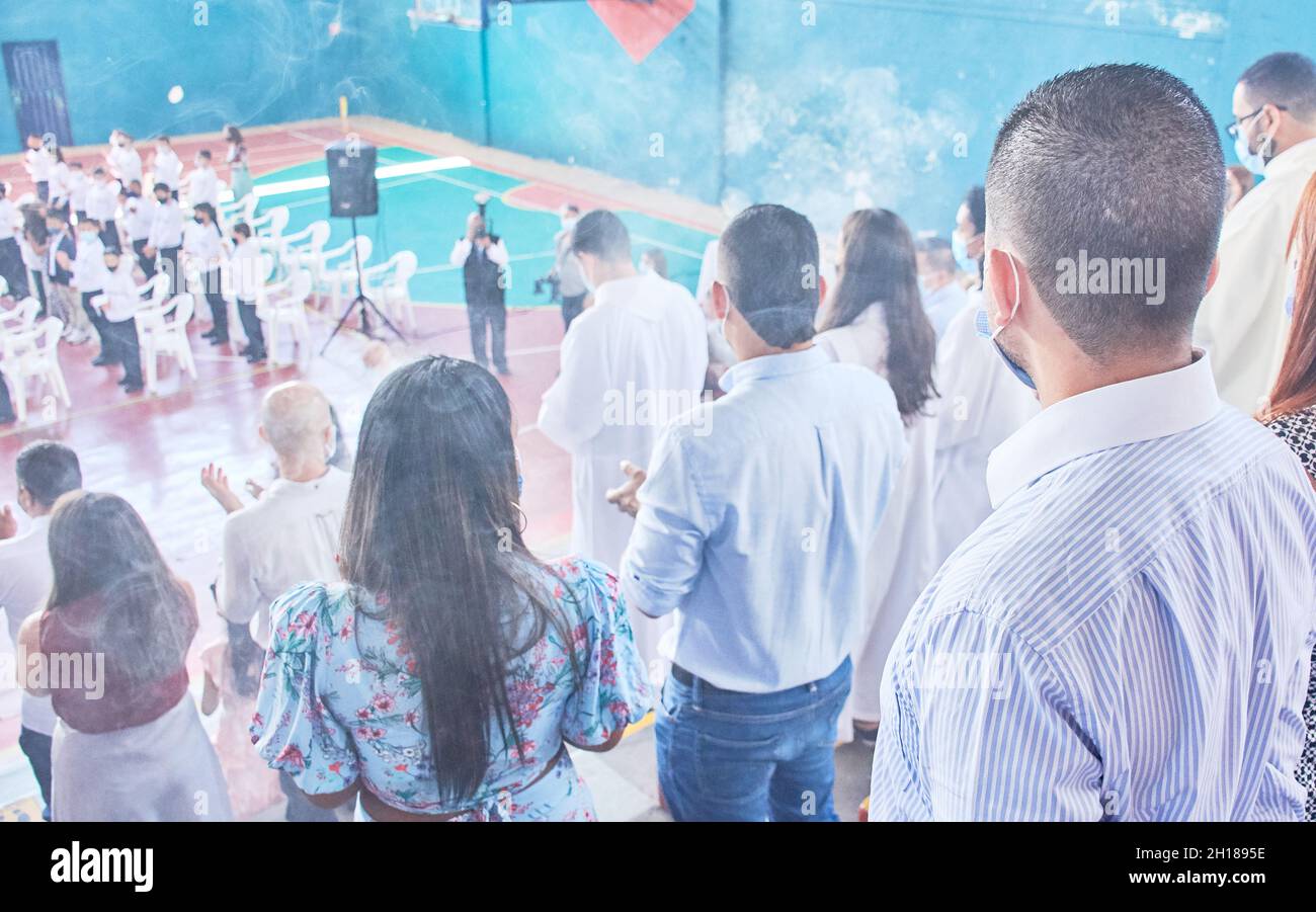 MEDELLIN, COLOMBIA - Sep 26, 2021: A high angle shot of people ...