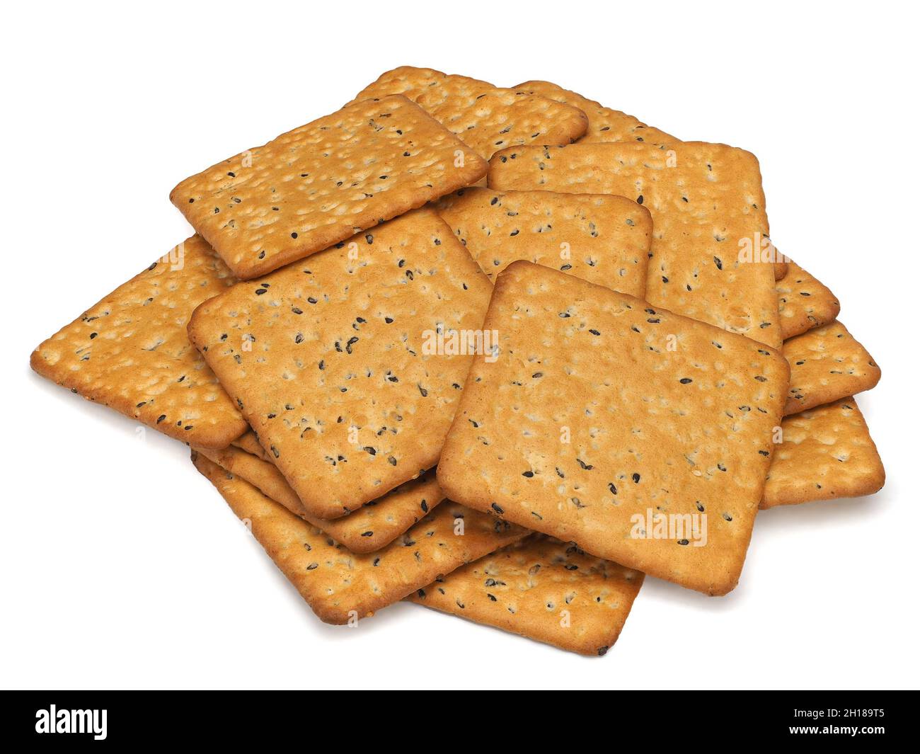 Many delicious crackers on white background, top view Stock Photo - Alamy