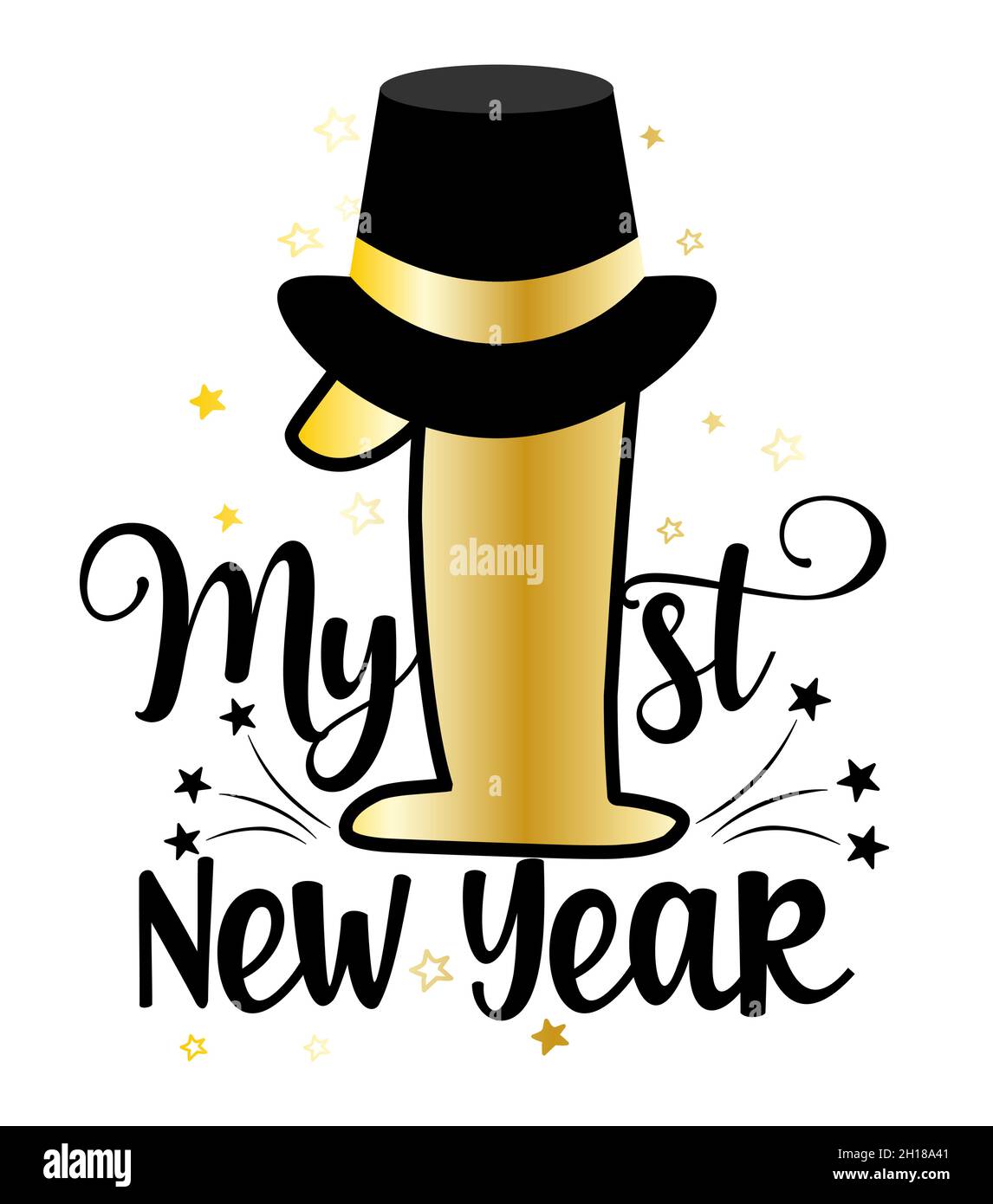 My first (1st) New Year - Greeting card. Modern brush calligraphy ...