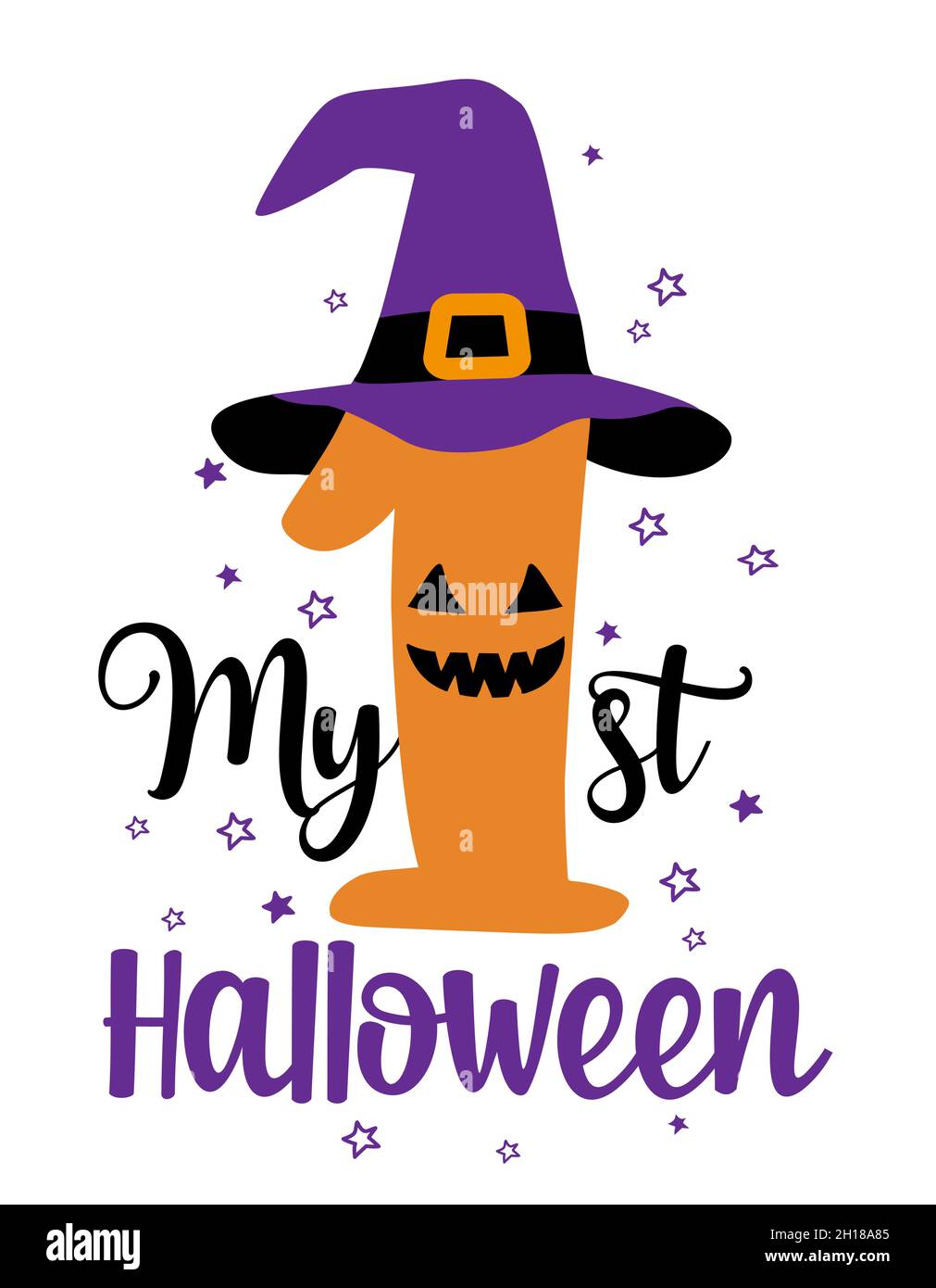 My first (1st) Halloween - Greeting card. Modern brush calligraphy ...