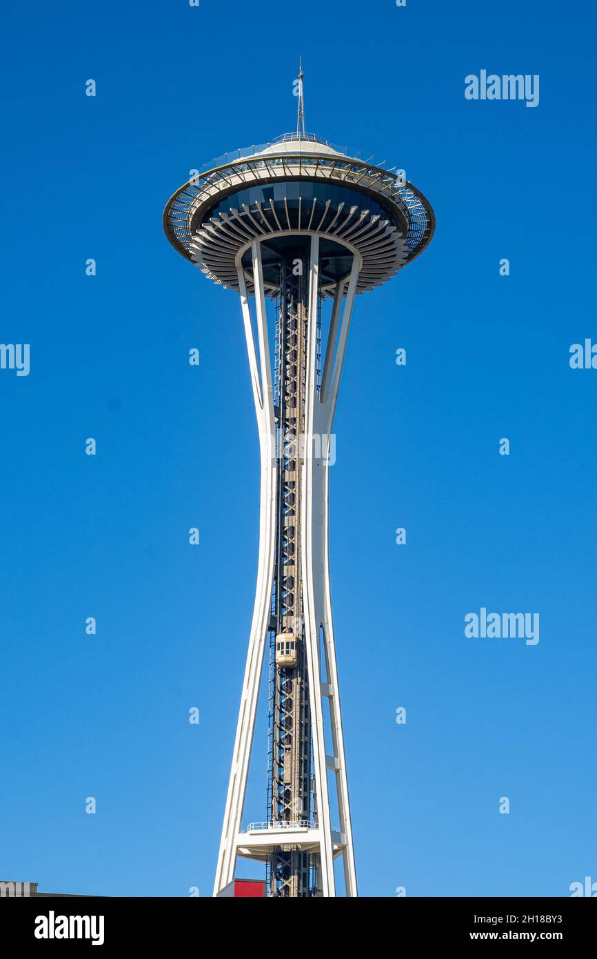 Seattle, WA - USA - Sept. 24, 2021: Vertical view of the Space Needle ...