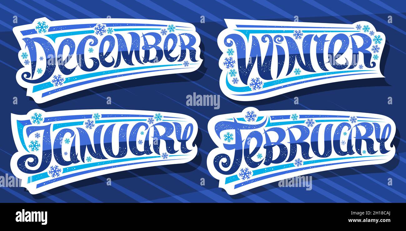 Vector set for Winter, white logos with curly calligraphic font ...