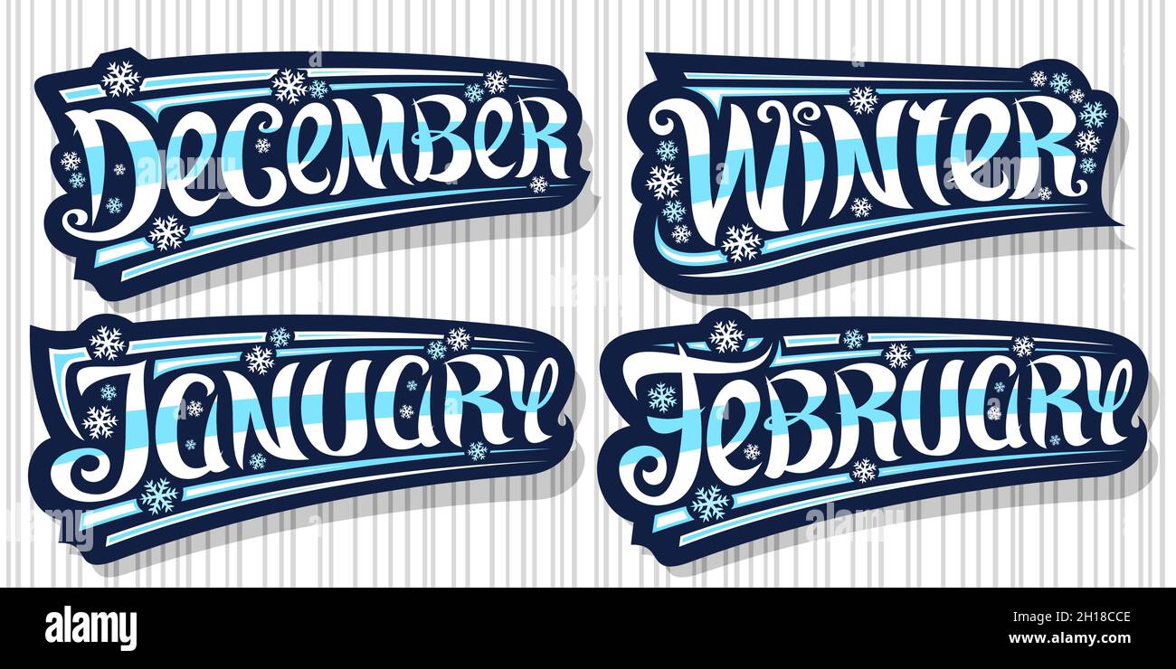Vector set for Winter, logos with curly calligraphic font, illustration ...