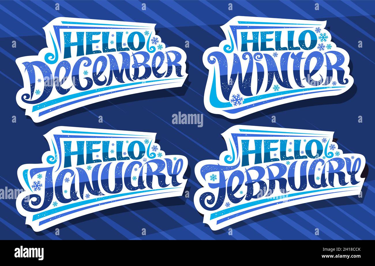 Vector set for Winter, white logos with curly calligraphic font ...