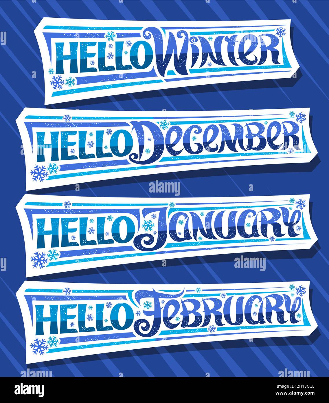 Vector set for Winter, white logos with curly calligraphic font ...