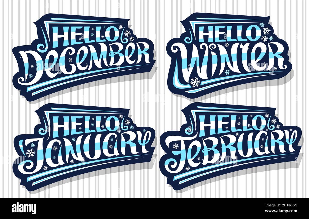 Vector set for Winter, logos with curly calligraphic font, illustration ...