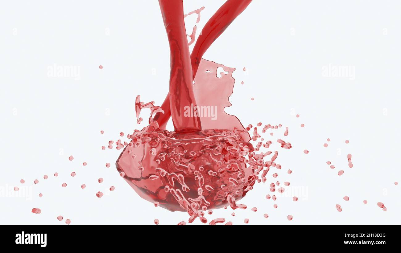 Mixing of red blood on white Healthy liquid jet stream flow 3d render ...