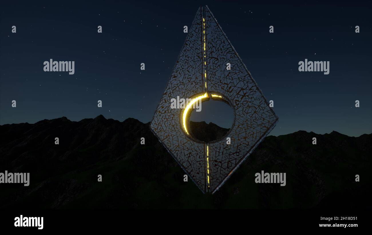 Fantasy 3d with alien artifact fiction architect psychedelic industry ...