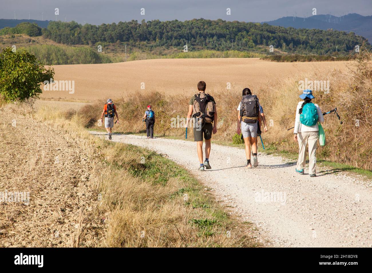 Pilgrims on pilgrimage route walking the Camino de Santiago the way of ...