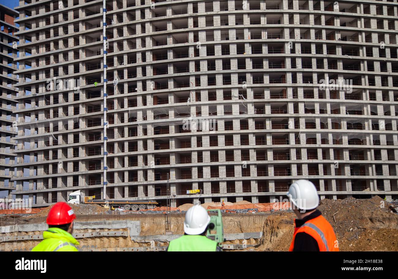 Istanbul,Turkey - 02-01-2013:Helmeted architect and engineer pointing ...