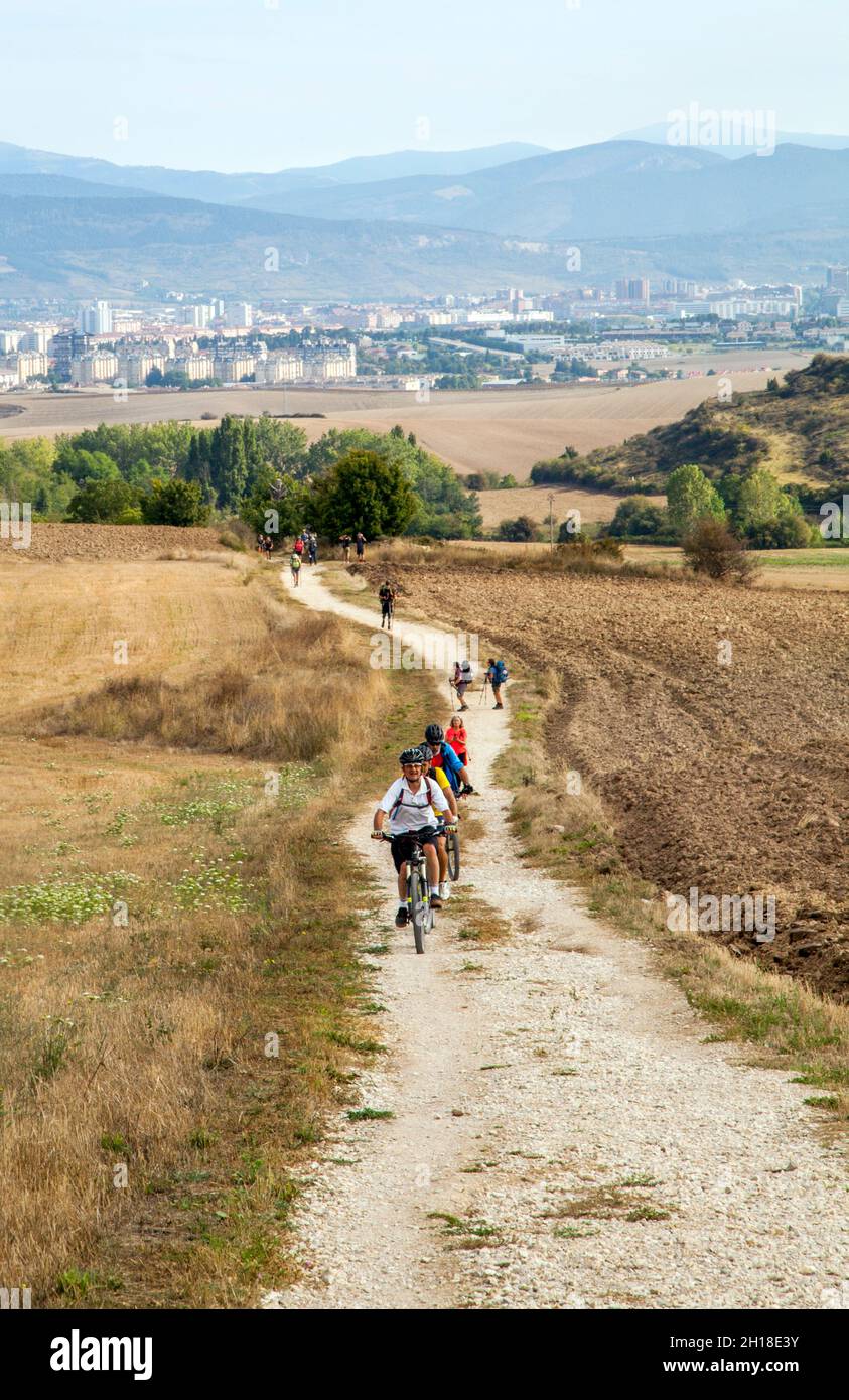 Pilgrims cycling on pilgrimage route the Camino de Santiago the way of ...