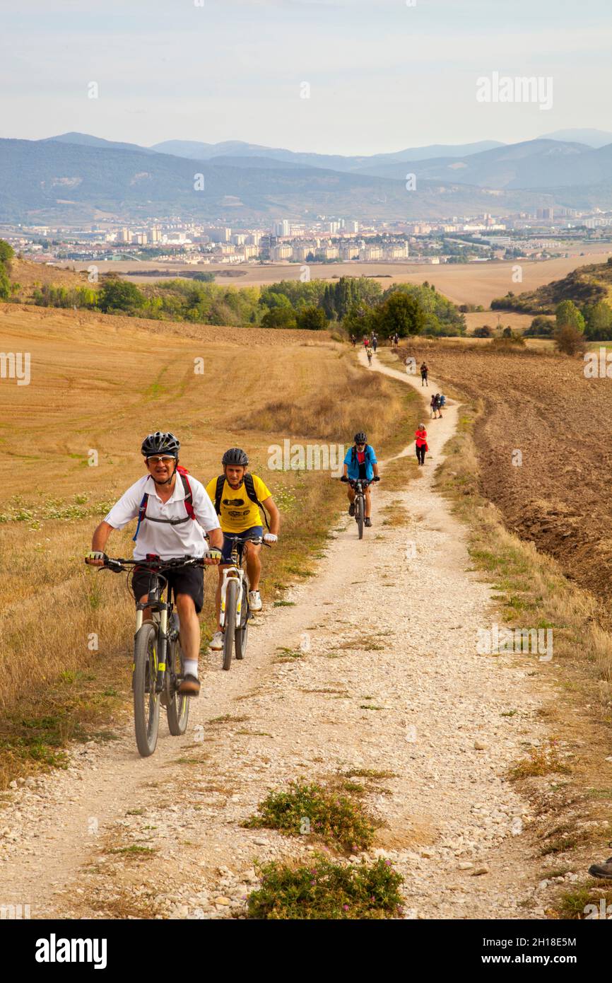 Pilgrims cycling on pilgrimage route the Camino de Santiago the way of ...
