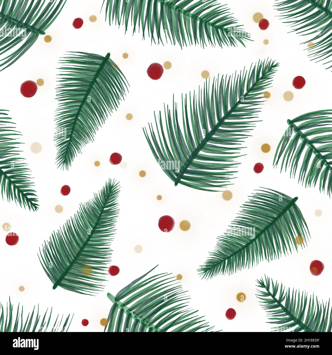 Seamless Watercolor Christmas pattern with berries and tree branches ...