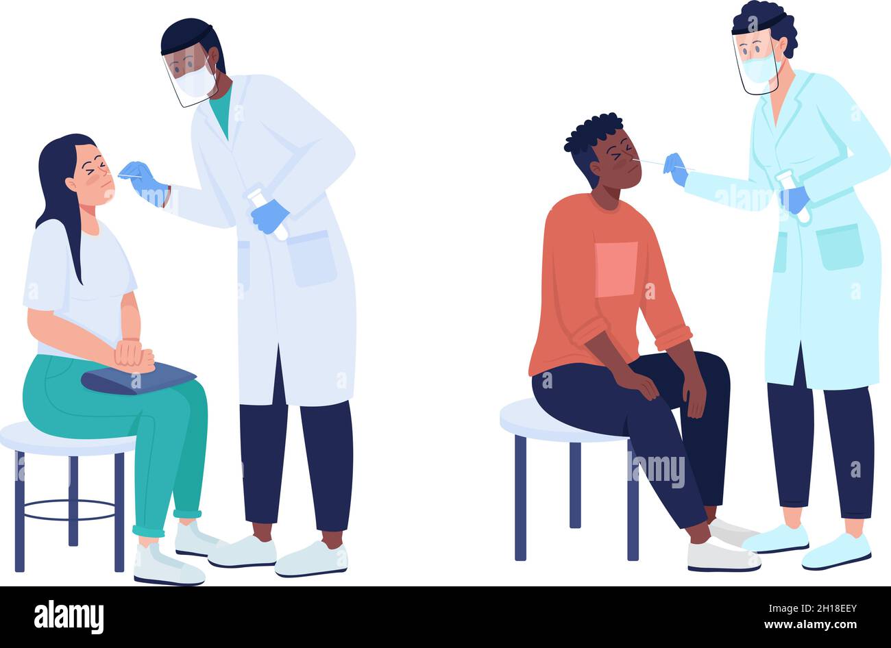 Doctor testing patient for virus semi flat color vector character set ...