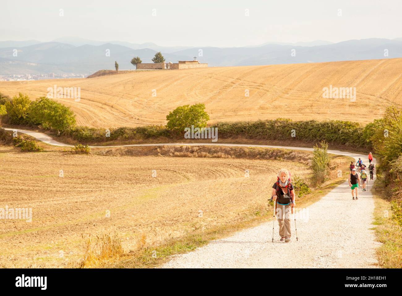 Pilgrims on pilgrimage route walking the Camino de Santiago the way of ...