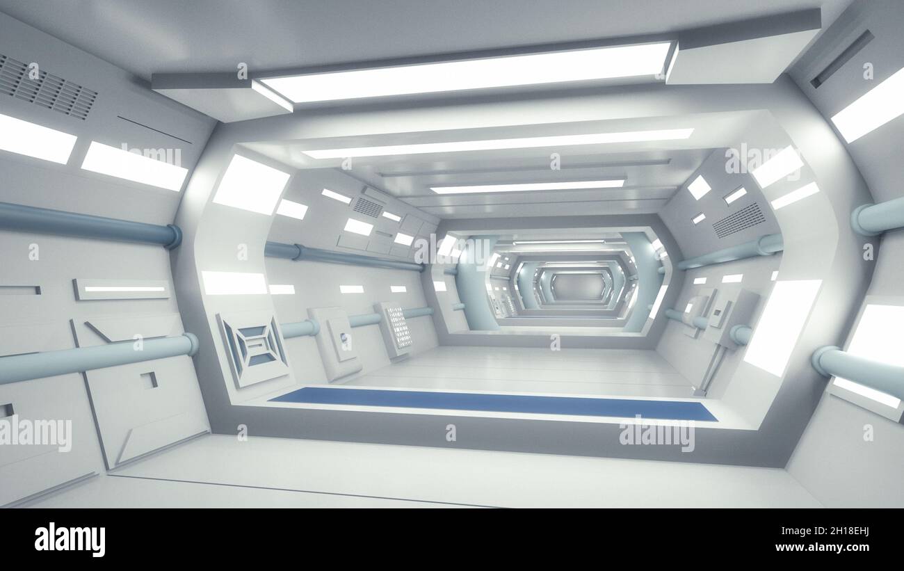 3d render. Futuristic corridor interior design Stock Photo - Alamy