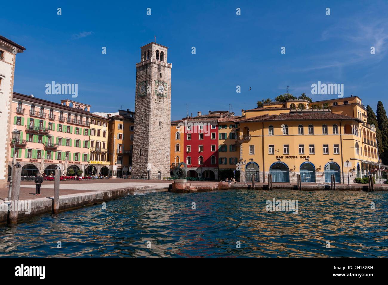 The Apponale Tower, in the Piazza 3 Novembre, on the shores of Lago di Garda. Riva del Garda ...