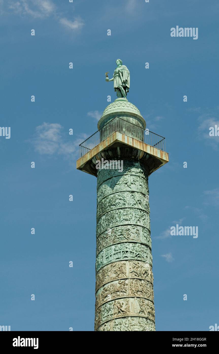 A low angle view of the Vendome Column. Place Vendome, Paris, Ile-de ...