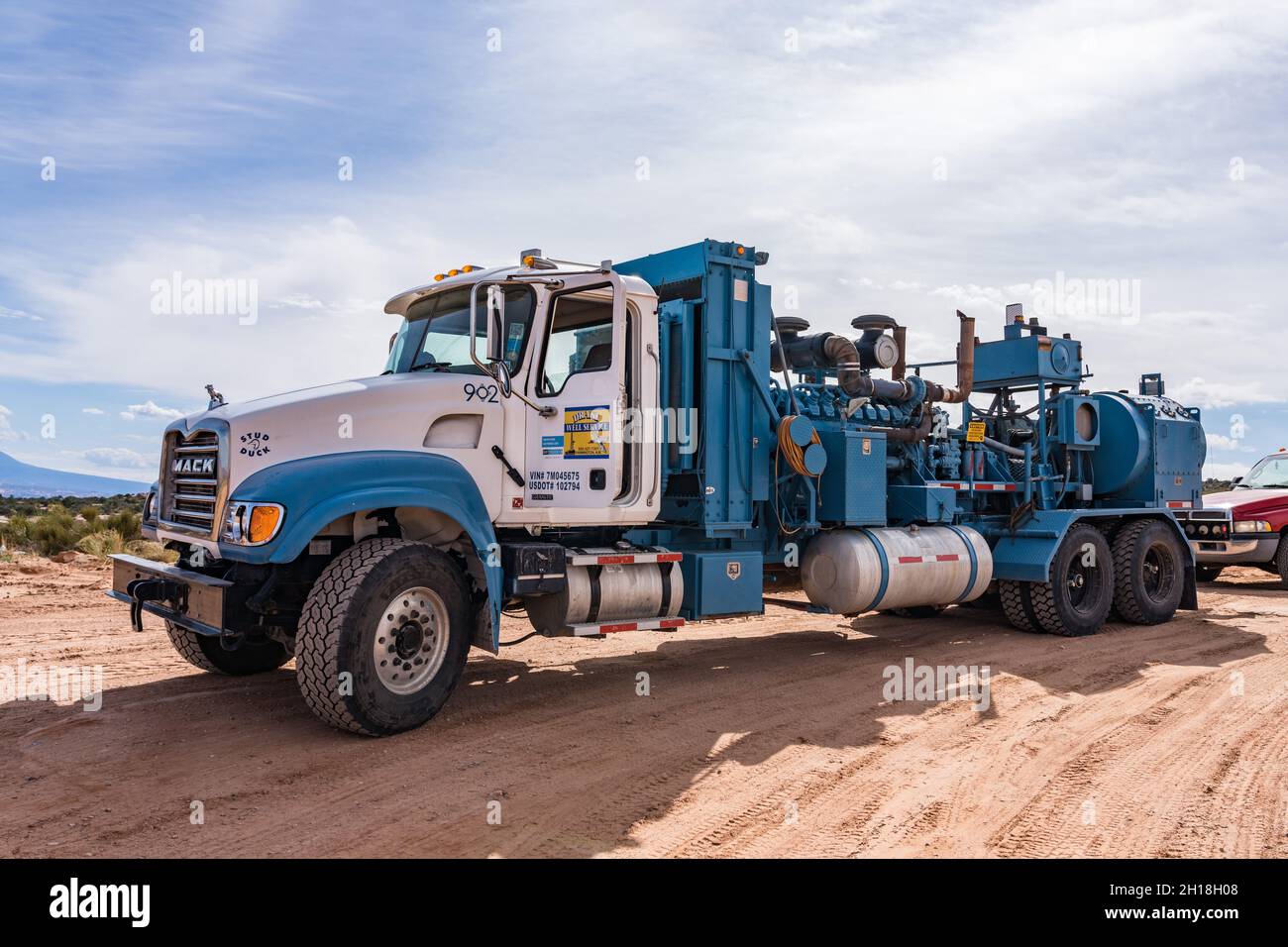 An acid pump truck for pumping acid down an oil well to dissolve ...