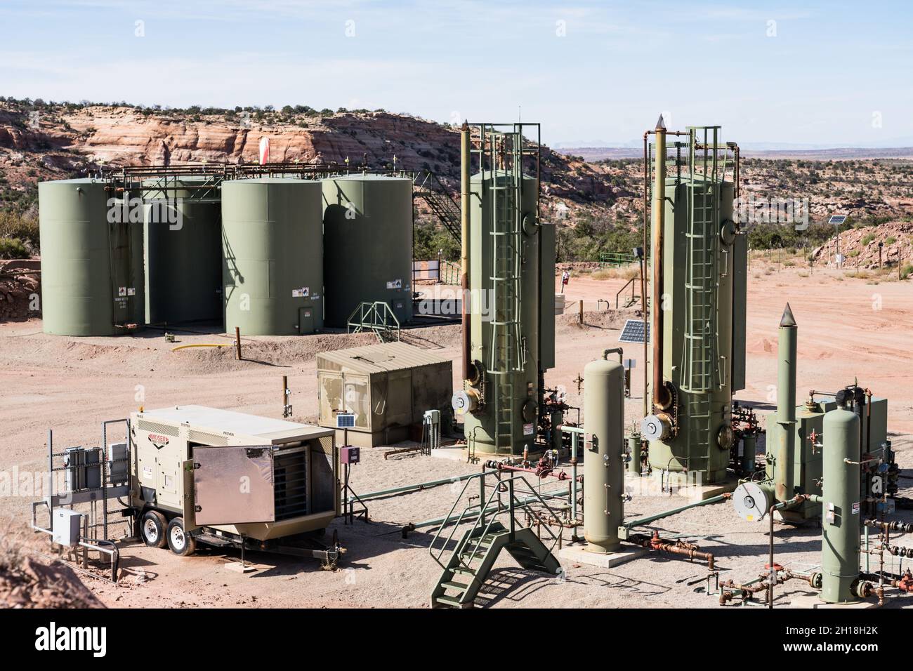 Heater treaters, separators and a crude oil storage tank battery on an ...