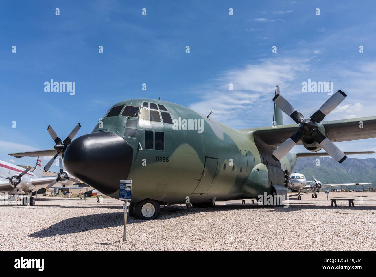 A Lockheed C-130 Hercules military transport aircraft in the Hill ...