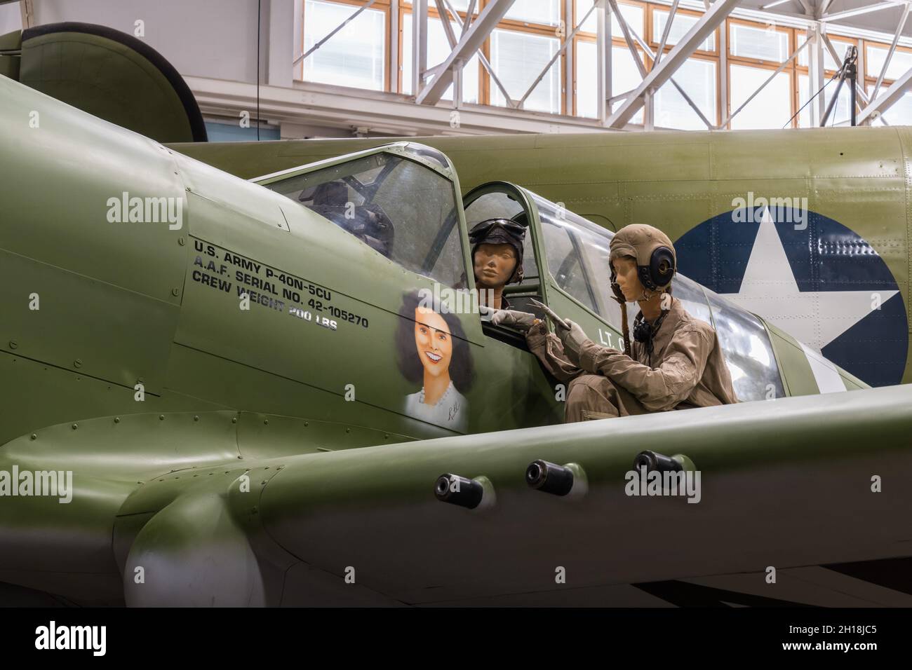 A Curtiss P-40N Warhawk fighter in the Hill Aerospace Museum. Three .50 ...