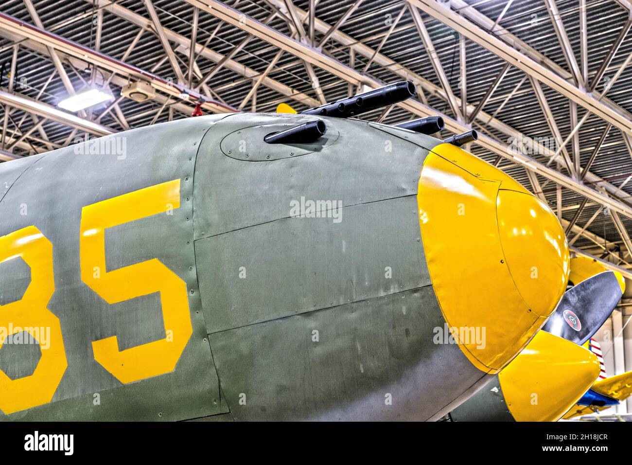 Guns and nose detail of a Lockheed P-38J Lightning fighter aircraft ...