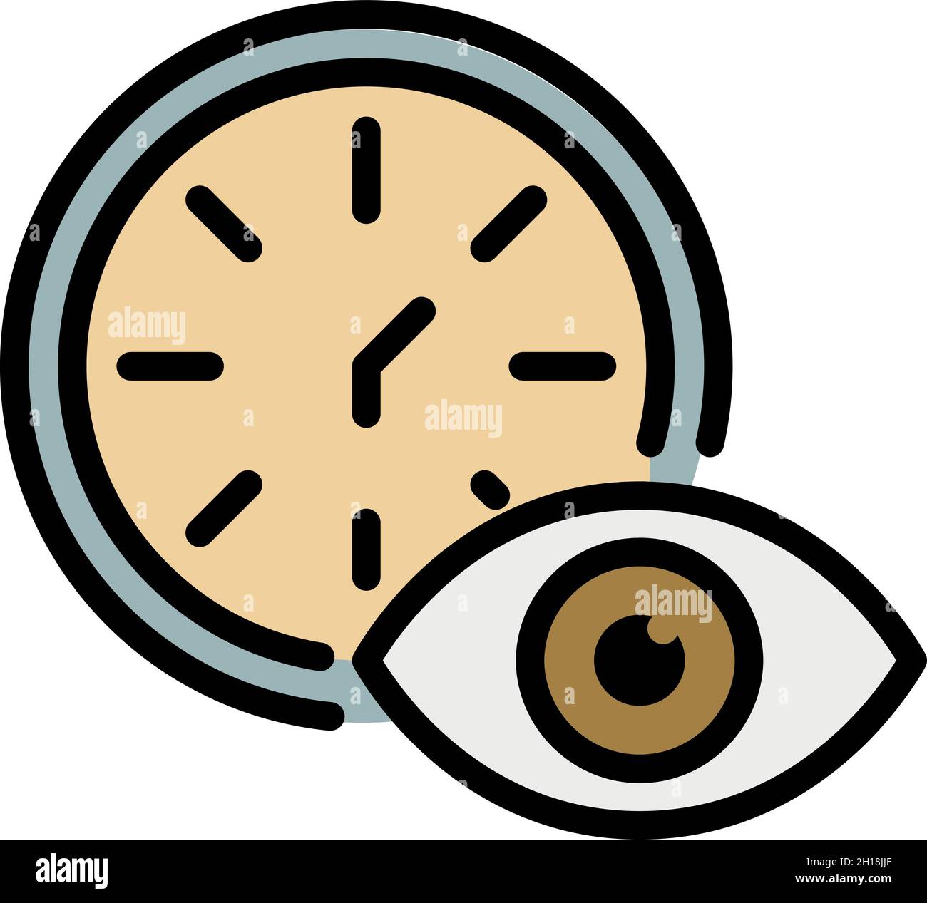 Clock and eye icon. Outline clock and eye vector icon color flat ...