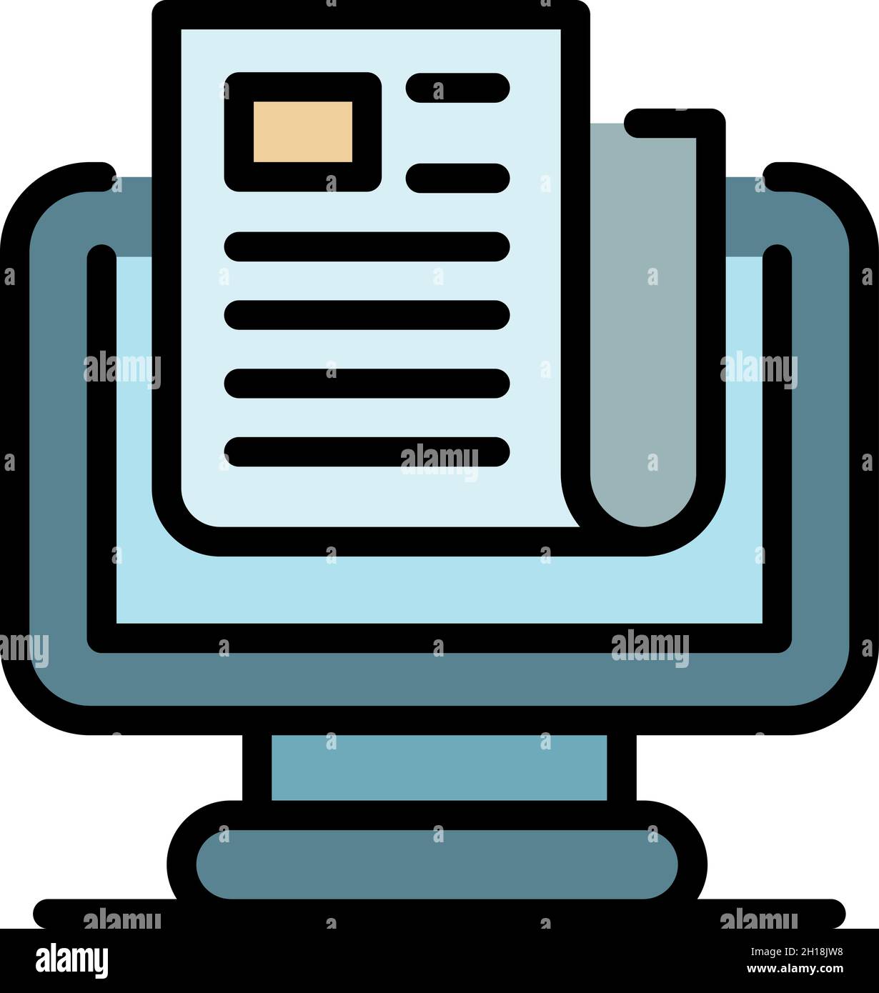 Document on the monitor icon. Outline document on the monitor vector ...