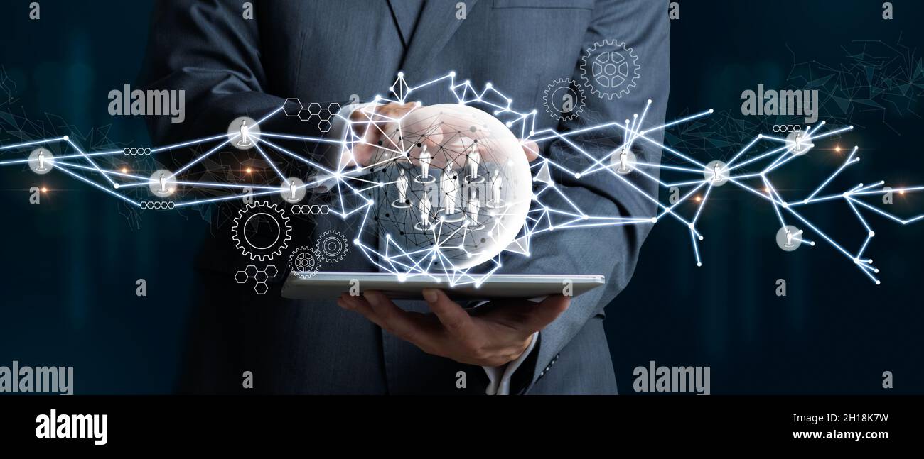 Businessman human social network and leadership as concept. HR Human ...