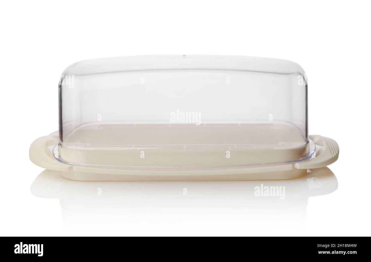 Closed plastic container for butter isolated on white Stock Photo - Alamy
