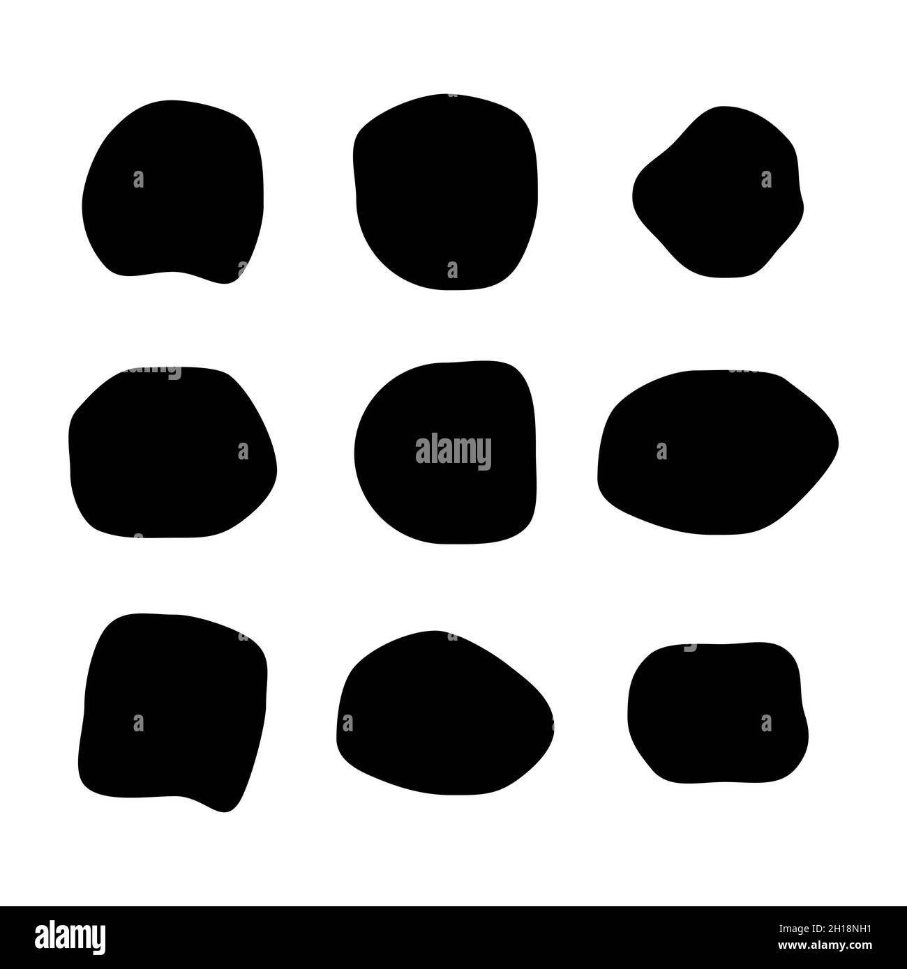 Set of abstract ink blotch, round liquid blot inkblot shape. Freskle ...