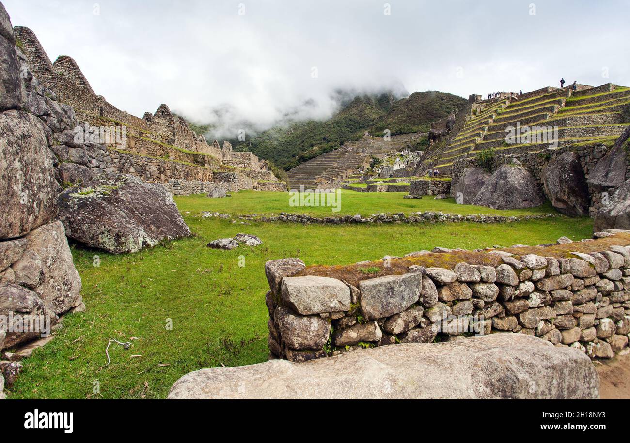 Machu Picchu, panoramic view of peruvian incan town, unesco world ...