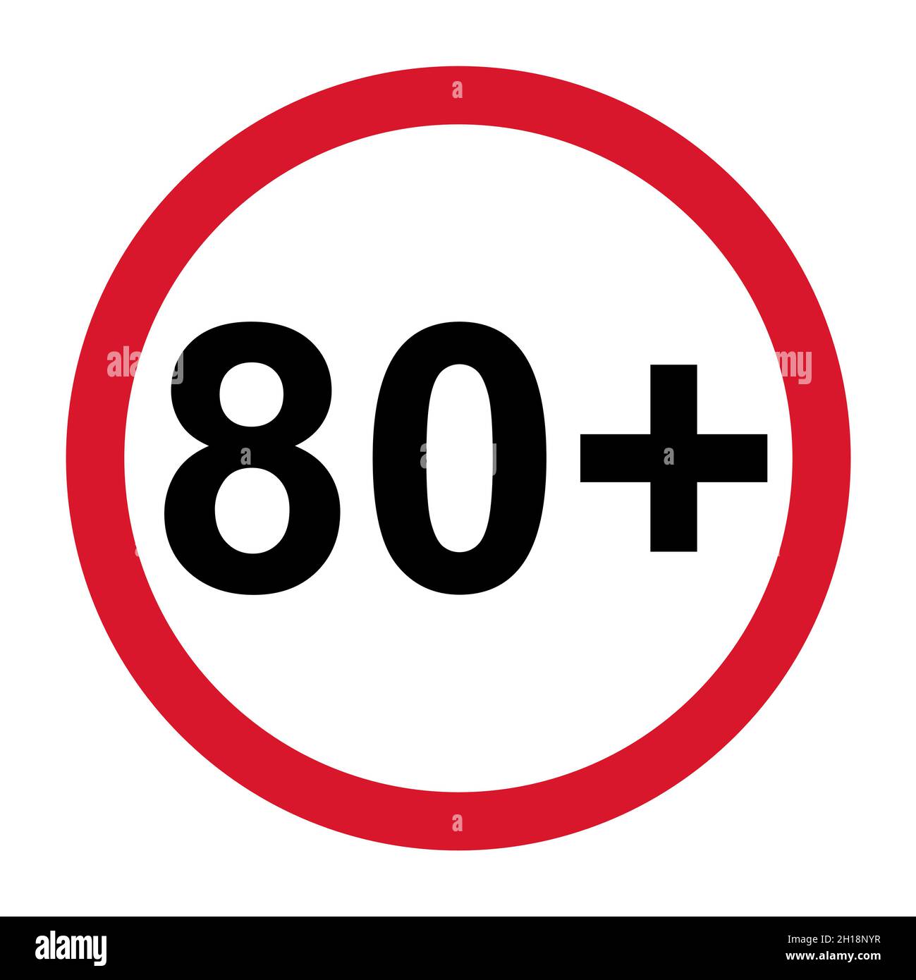 80 restriction flat sign isolated on white background. Age limit symbol ...