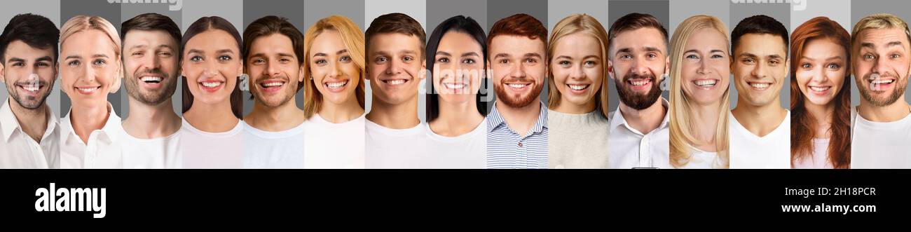 Multiple Portraits Of Happy People Of Caucasian Ethnicity Over Grey ...
