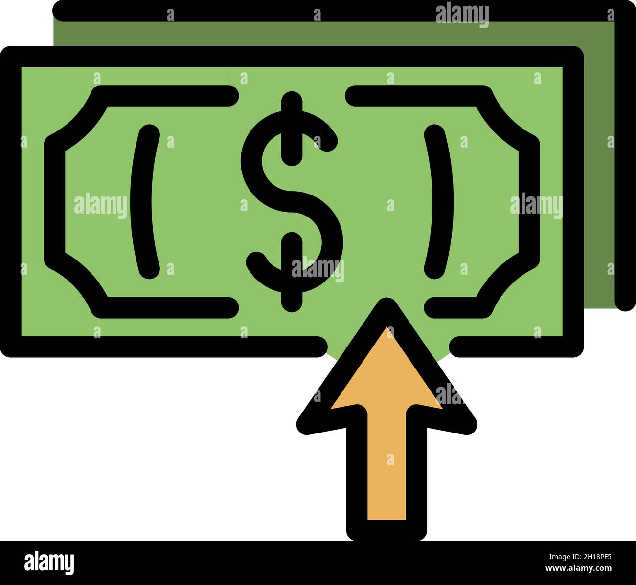 Pack of dollars up arrow icon. Outline pack of dollars up arrow vector ...