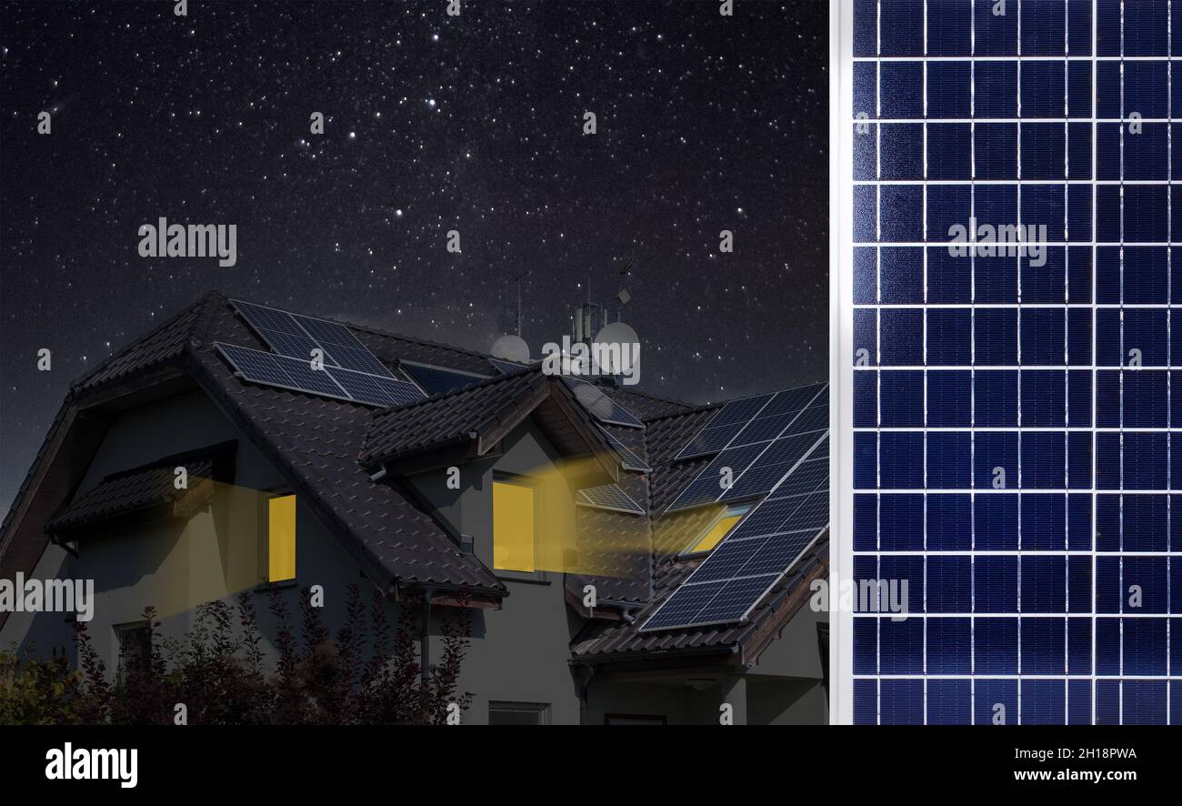 Solar panel day and night. The idea of ecology - solar energy at modern ...