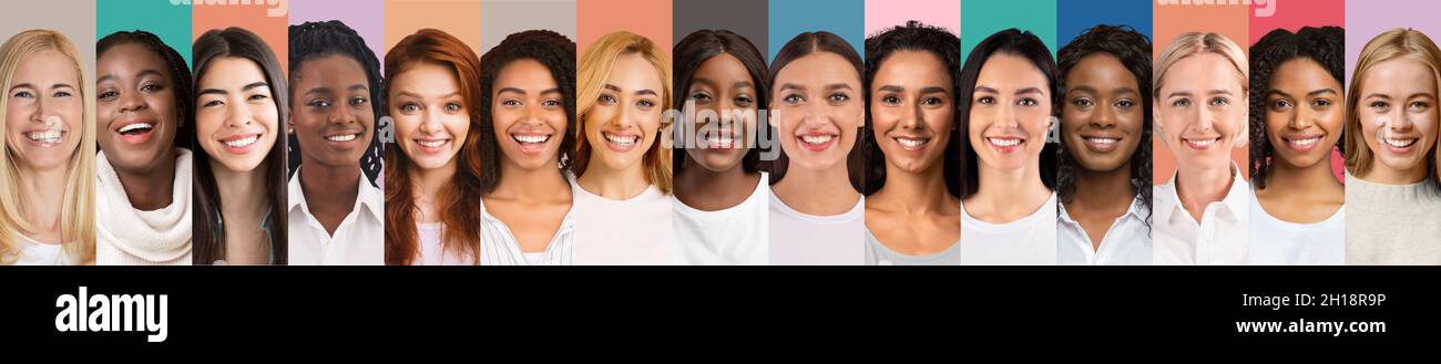 Portraits Of Smiling Multicultural Females Of Different Age Posing Over ...