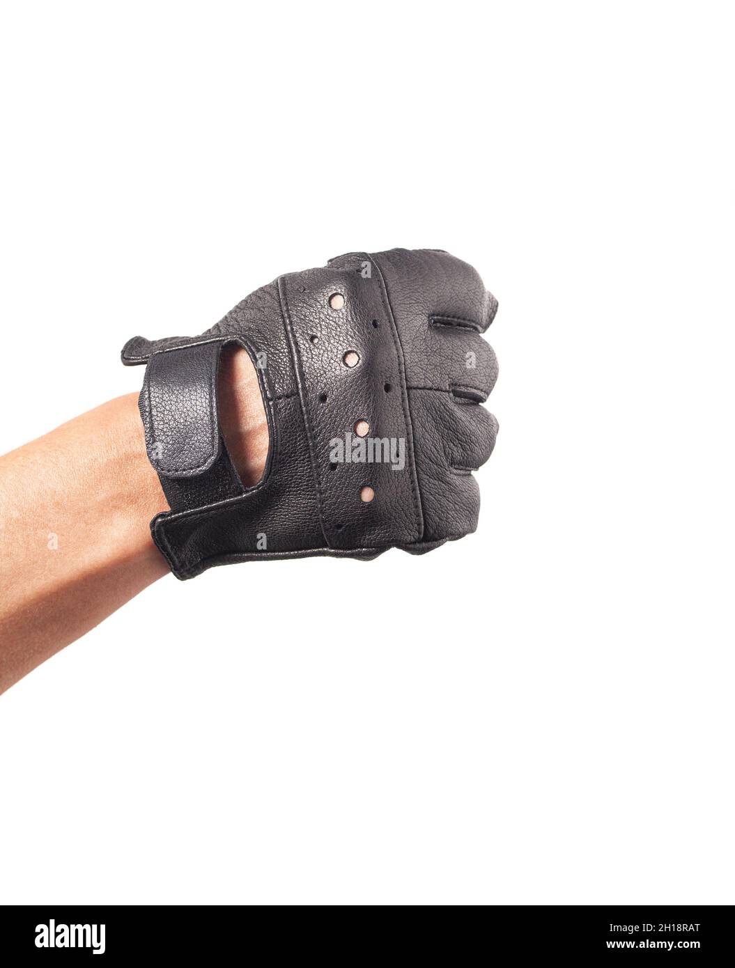 Male fist in drivers leather gloves isolated on a white Stock Photo - Alamy