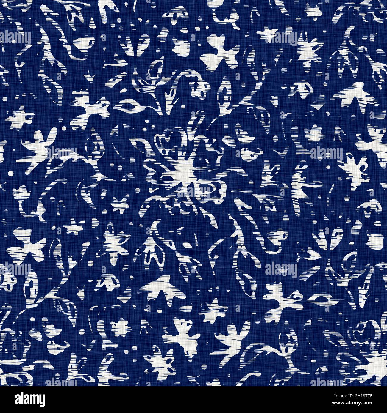 Indigo dyed fabric flower pattern texture. Seamless textile fashion ...
