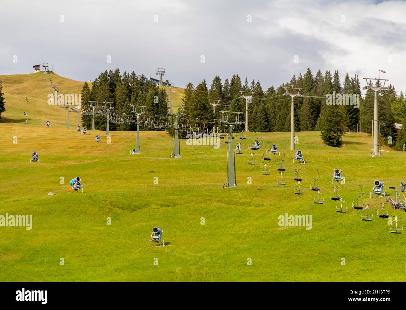 Ski lift and piste at summer time in Lech am Arlberg in the Bludenz ...