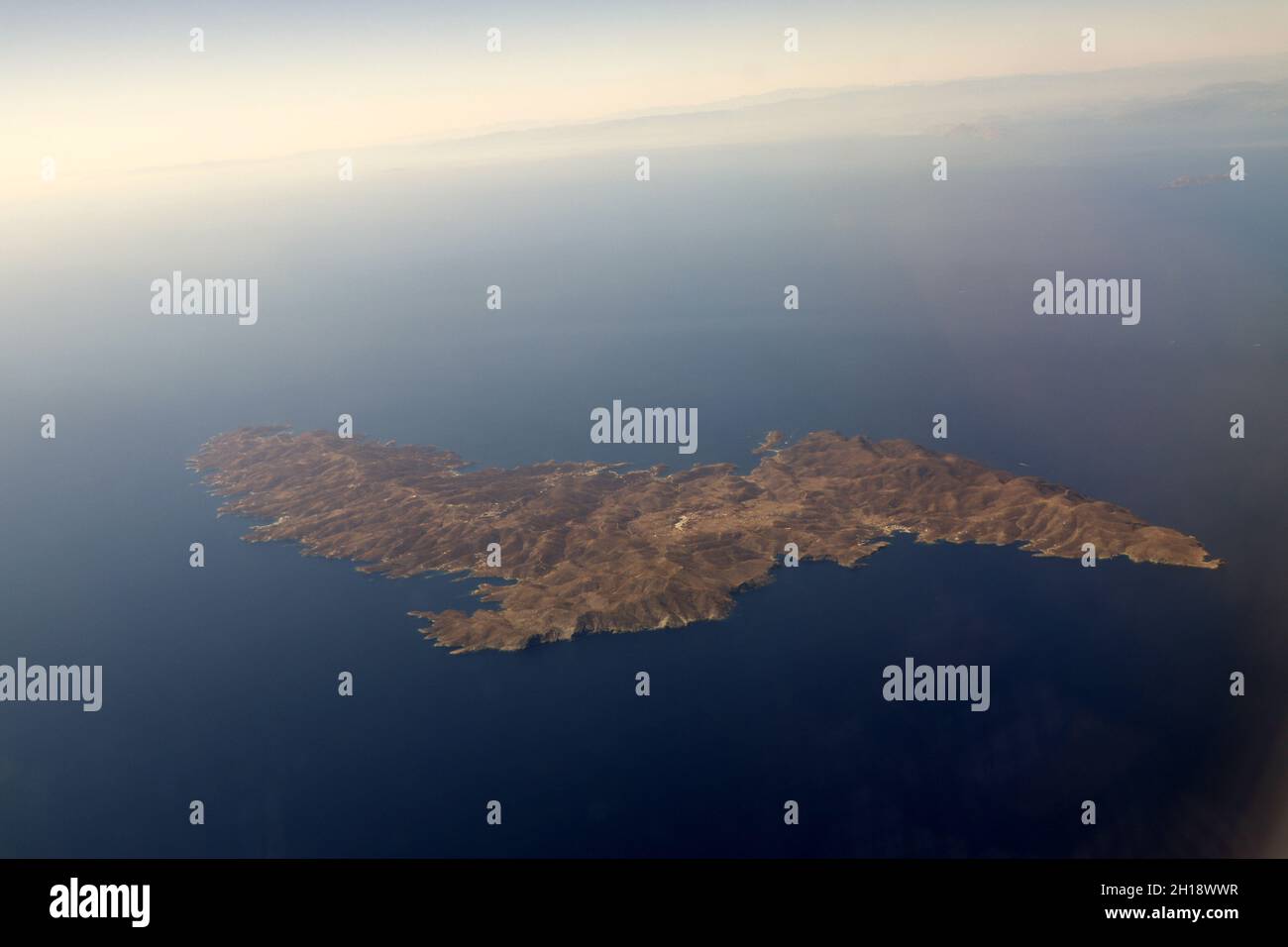 Aircraft view of Kythnos Island Greece Stock Photo - Alamy