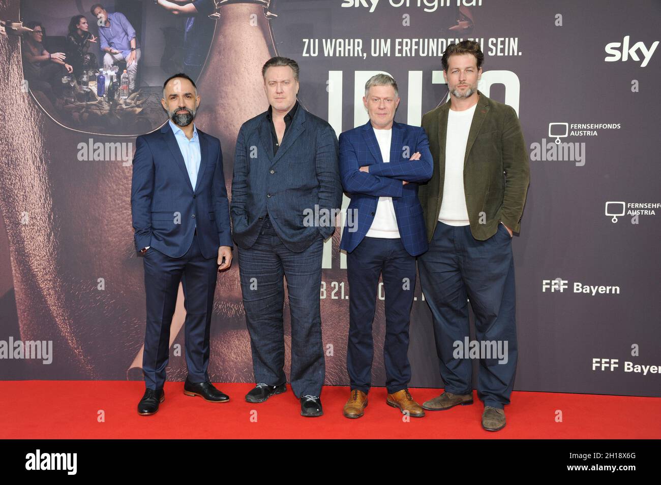Munich, Germany. 17th Oct, 2021. Actors David A. Hamade (l-r), Nicholas ...