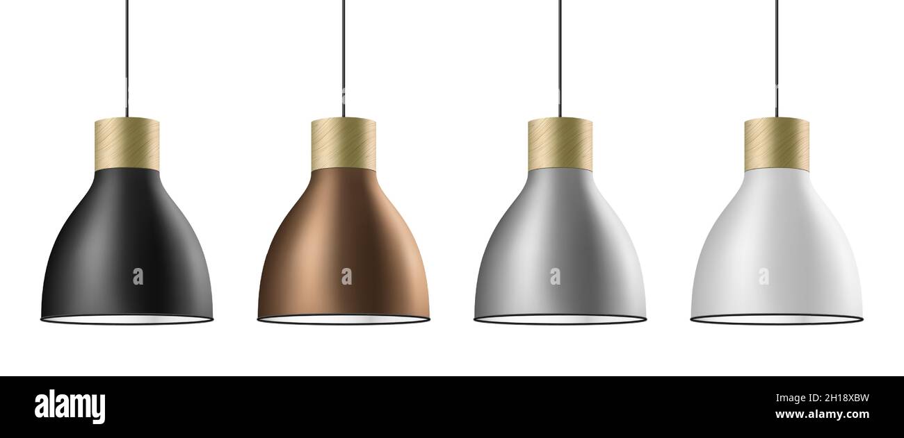 Ceiling cone lamp vector set in black, brass, silver, and white colors ...