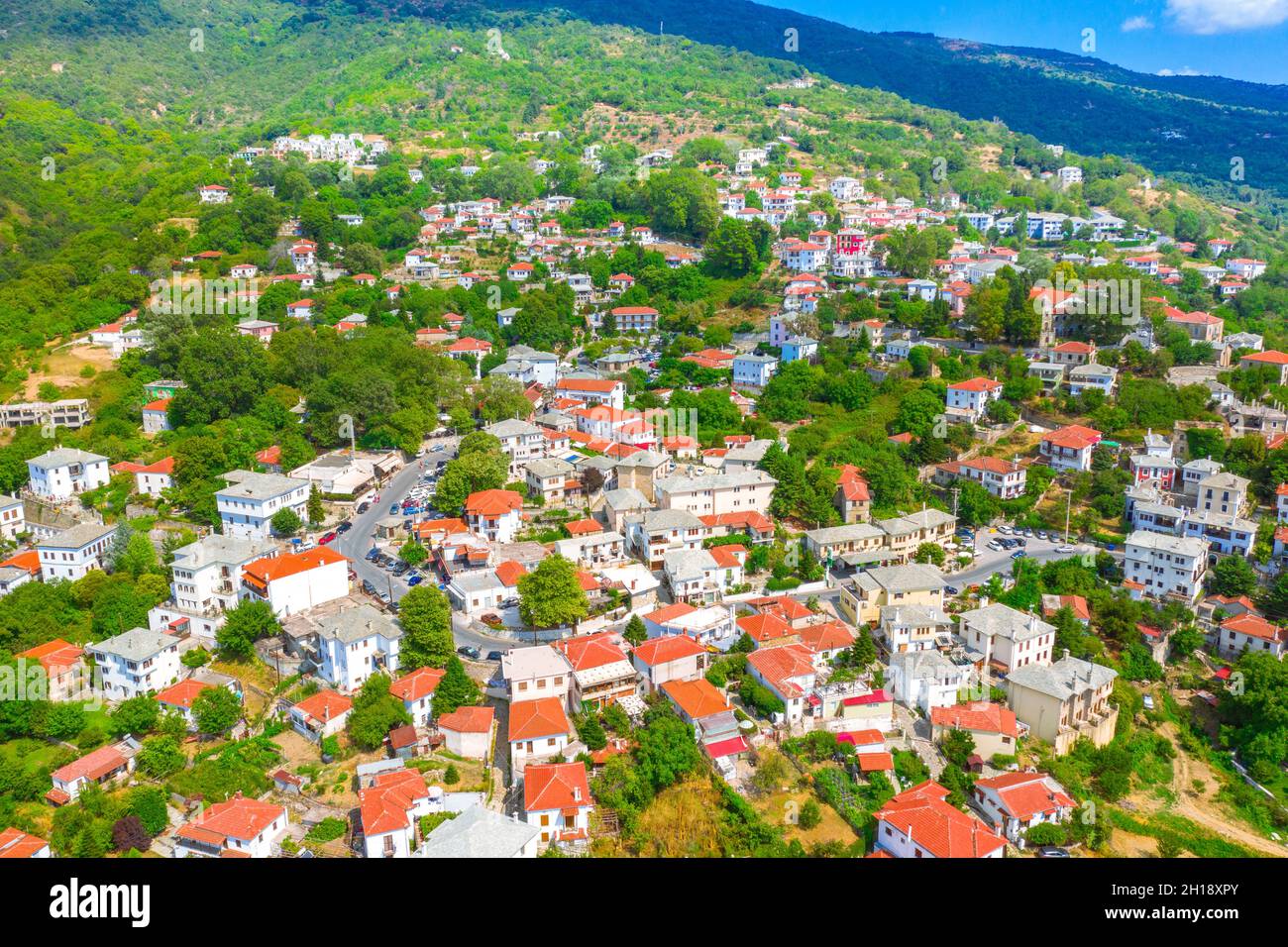Traditional greek village of Portaria on Pelion mountain in central ...