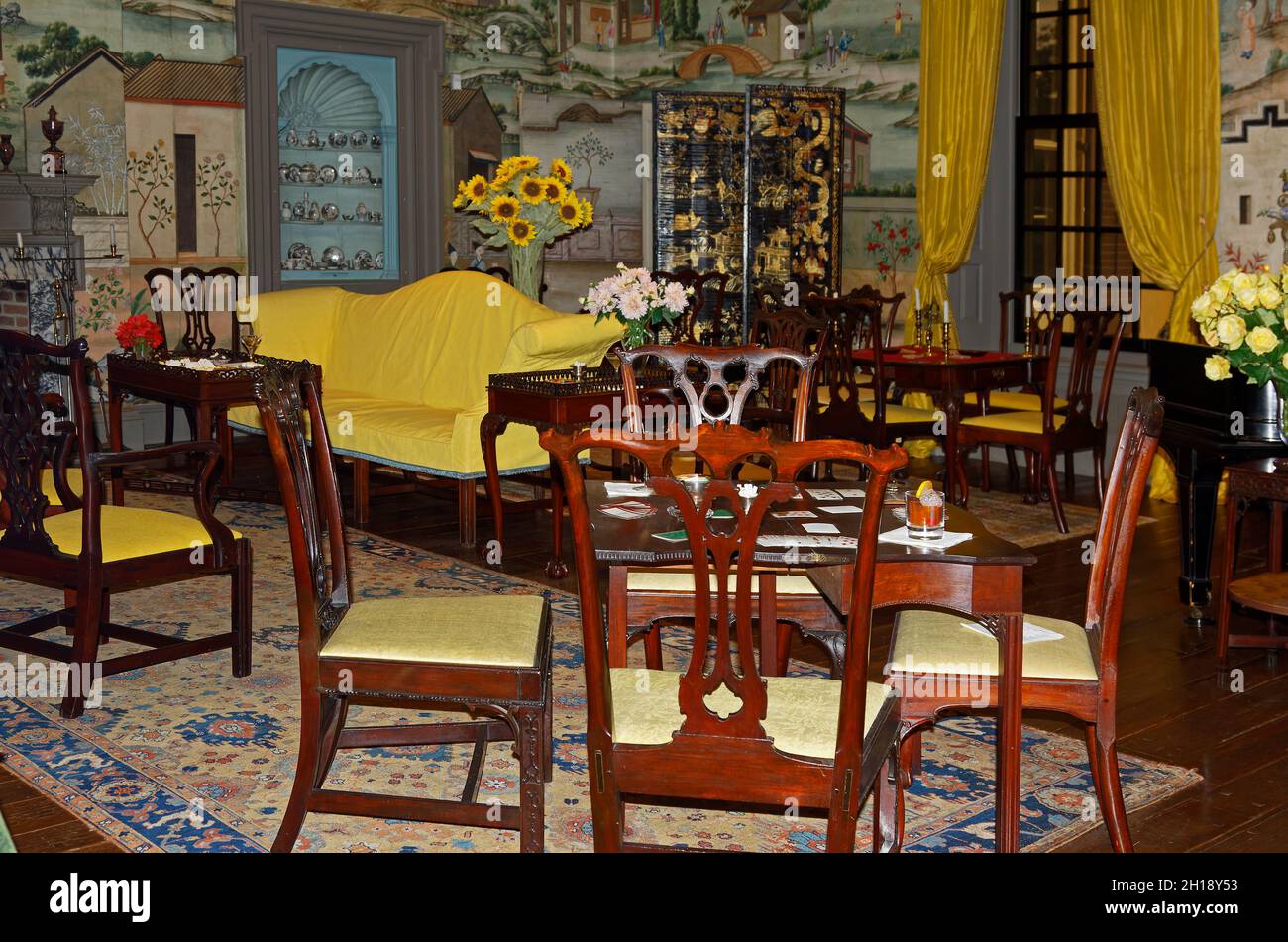 Winterthur Museum & Garden, guests parlor, card tables, chairs, sofa ...
